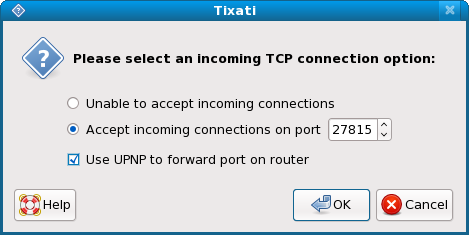 Incoming TCP Port Selection Window - Tixati